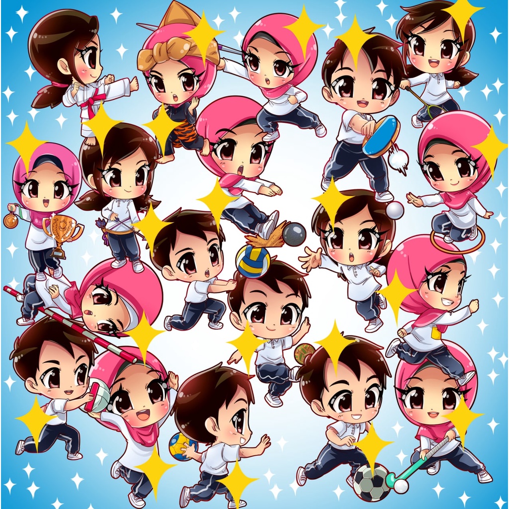 Tema Sukan kartun digital BERWARNA + black & white | Shopee Malaysia