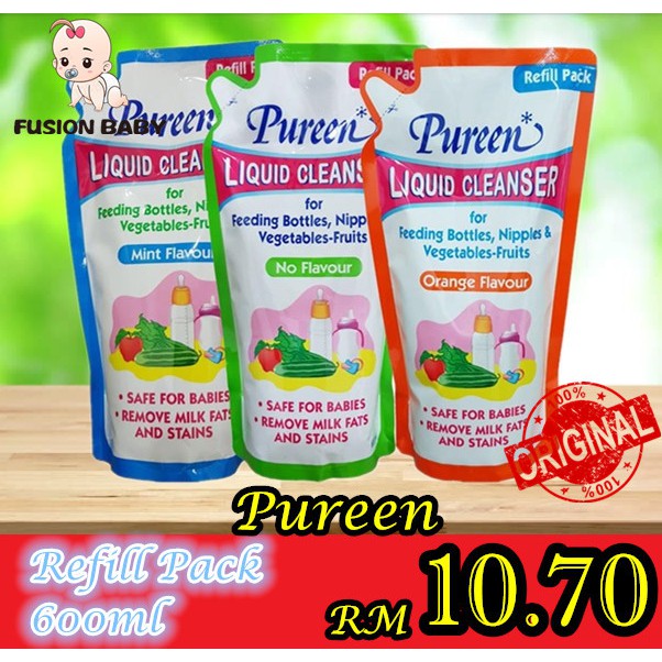 Pureen Liquid Cleanser Bottle 250ML & Refill Pack 600ML_No Flavor_Mint ...