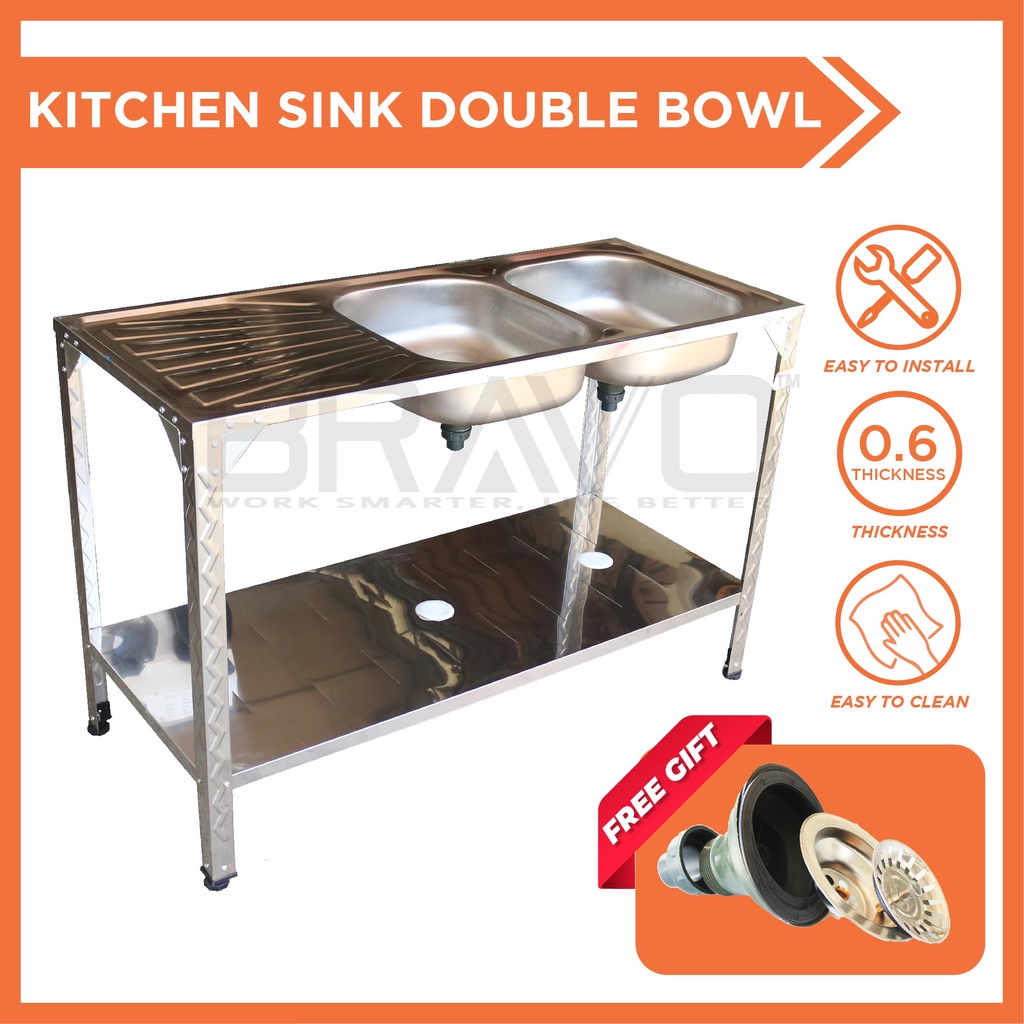 BRAVO Kitchen Sink Sinki Dapur Stainless Steel Kitchen Table with Rack ...