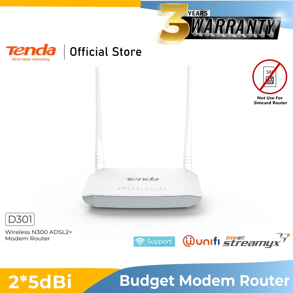 Tenda ADSL Modem Router (300Mbps) D301 V2.0 - Gateway Modem Works With ...