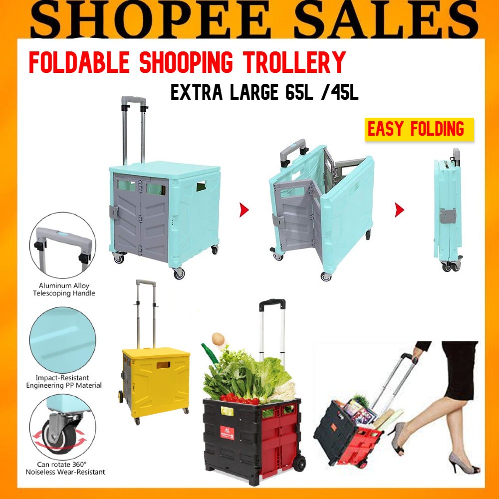 #Readystock Extra Large 65L Strong 100Kg Load Folding Shopping Cart ...