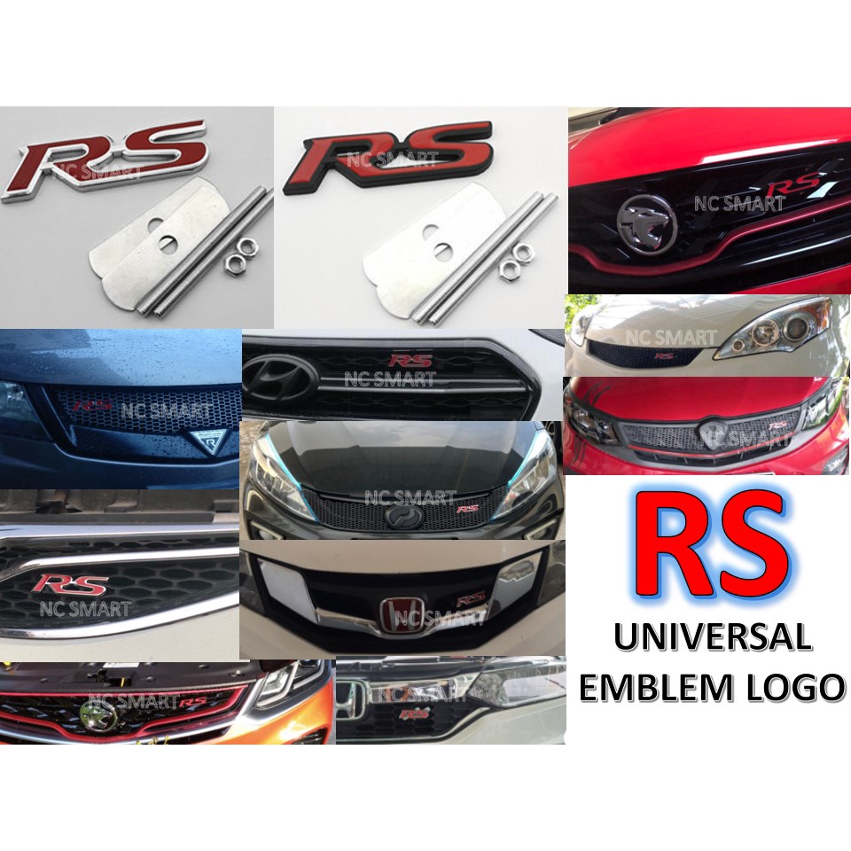 MOTORS Silver&Red RS Logo Car Front Grille Emblem Sport Letter Chrome ...