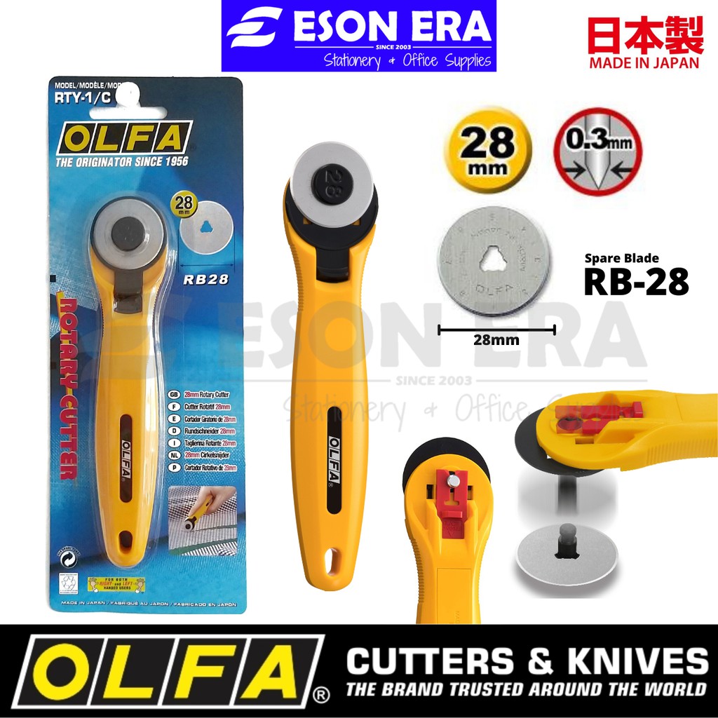 Olfa RTY-1/C 28mm Rotary Cutter Made in Japan Knife Pisau Bulat (Blades Olfa RB28-2/PRB28-2 ...