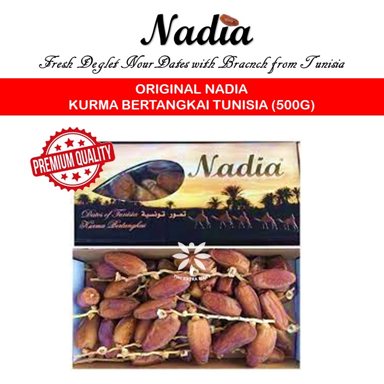 Original NADIA Kurma Bertangkai Tunisia (500g) Deglet Nour Fresh Dates ...
