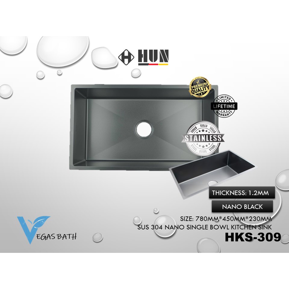HUN HKS 309 NANO BLACK KITCHEN SINK(780mm*450mm*230mm) | Shopee Malaysia