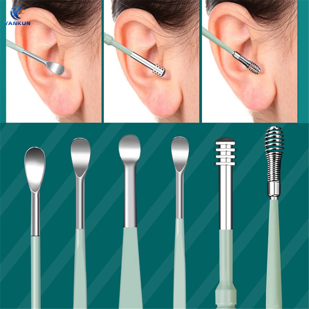 Stainless Steel Spiral Ear Digging Spoon Set Leather Case Household Ear ...