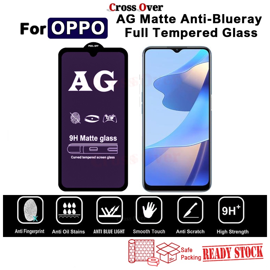 Oppo A17 A16 A15 A53 2020 A73 A57 A77 A91 A92 A93 A95 A5 A9 2020 AG Matte BLUERAY Full Tempered ...