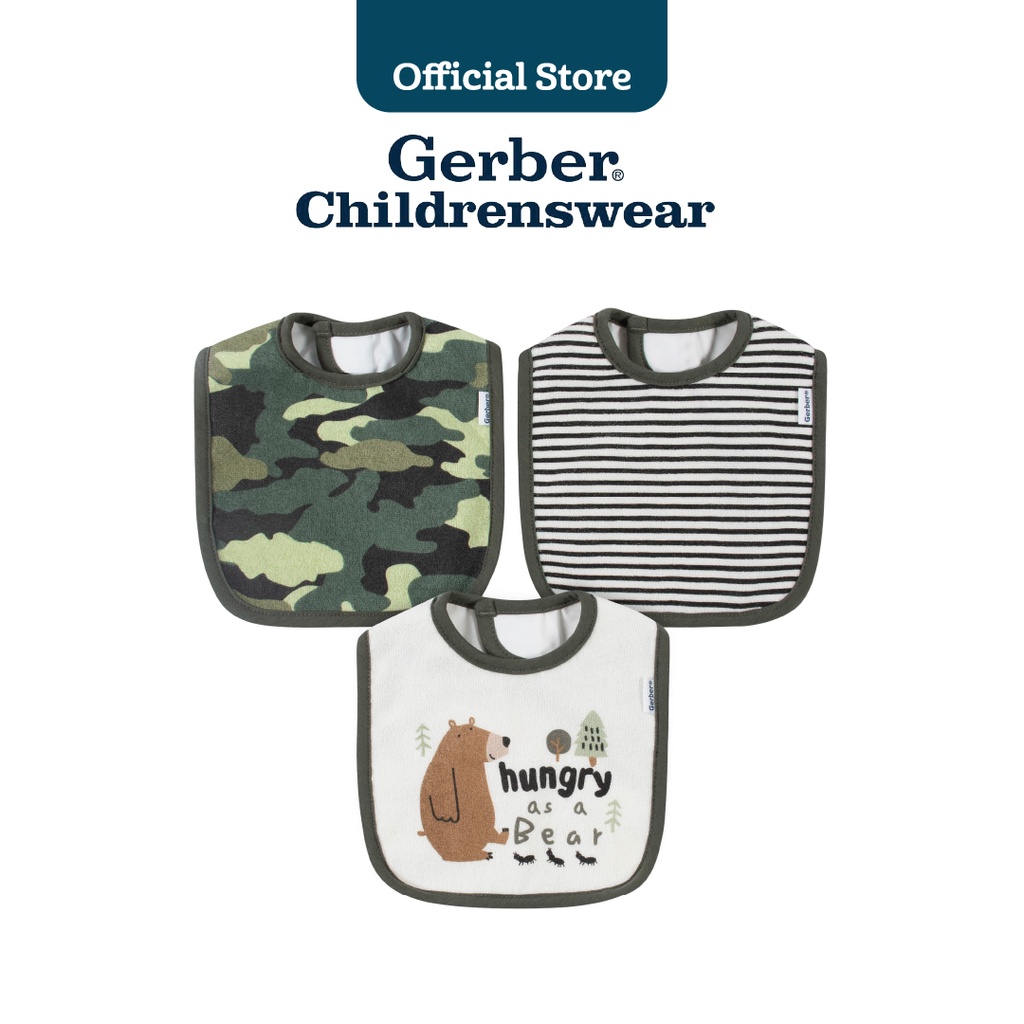 Gerber Boys Bear Bibs (3 Packs) | Shopee Malaysia
