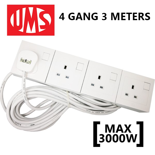 HEAVY DUTY UMS 4-GANG 3000 WATT EXTENSION TRAILING SOCKET | Shopee Malaysia