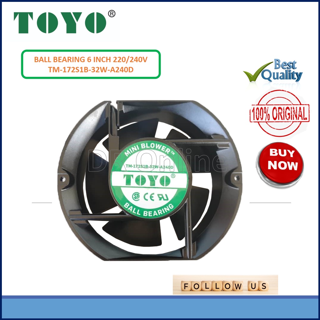 TOYO COOLING BLOWER FAN 240VAC ~ 6" BALL BEARING,(TOYO/TM-172S1B-32W ...