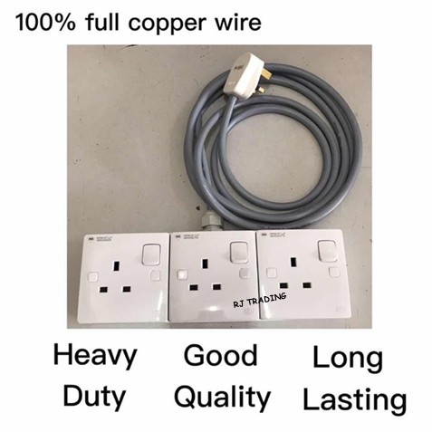 (READY STOCK) (0.5m-10m)HEAVY DUTY 3 way extension wire socket c/w FULL ...