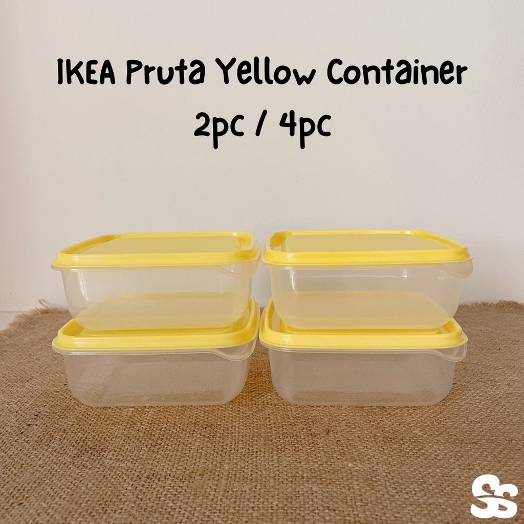 IKEA Pruta Yellow Lid Container, Transparent, Square, warna kuning ...