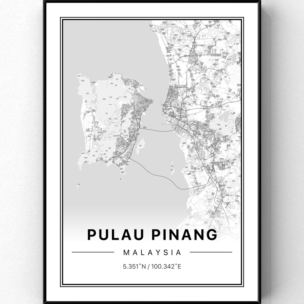 Pulau Pinang, Malaysia Modern Minimal City Map Poster by Petagraphy ...