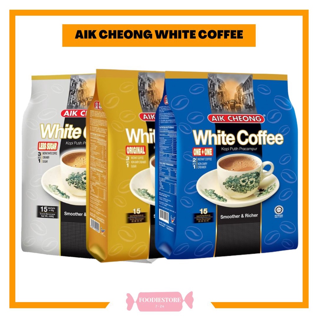 AIK CHEONG White Coffee 3in1 (40g x 15 sachets) Less Sugar 2in1 Original / Less Sweet / Kosong ...