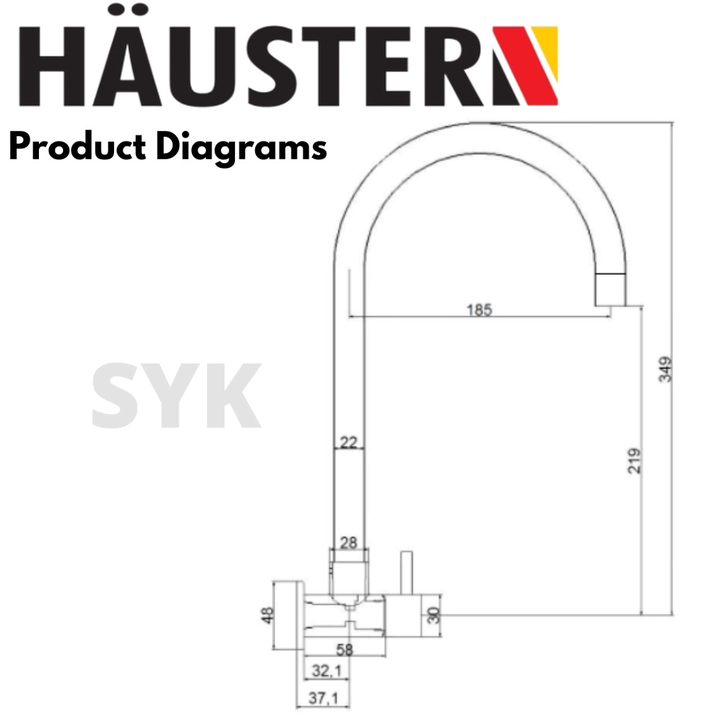 SYK RUBINE HAUSTERN Single Level Kitchen Mixer With U Spout HT-STIQ-501 ...