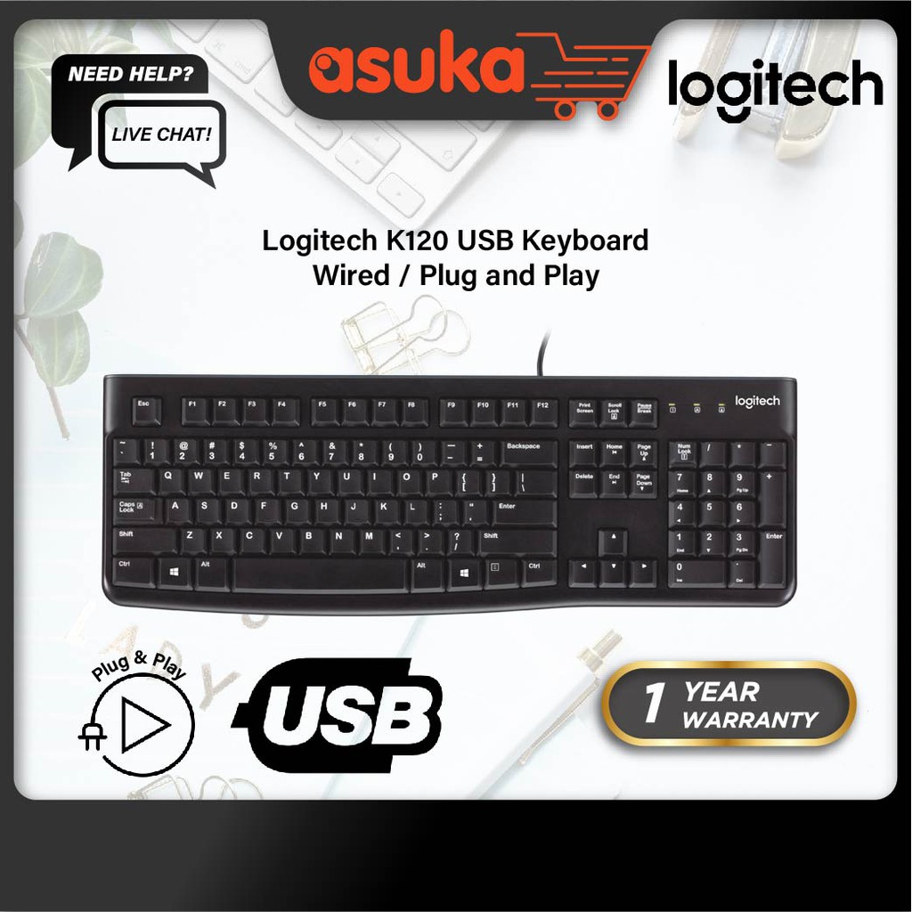 Logitech K120 USB Keyboard with Comfortable, Quiet Typing, Spill ...