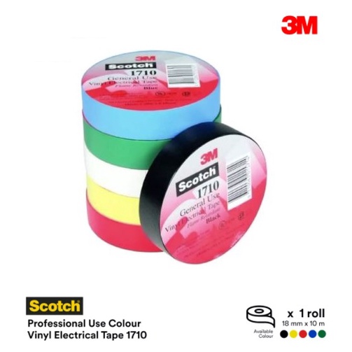 3M Scotch 1710 VINYL ELECTRICAL Insulation PVC Wire TAPE 18mm x 10m x 0 ...