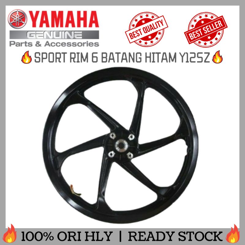 SPORTRIM 6 SPOKE SPORT RIM 6 BATANG CAST WHEEL FRONT REAR SET BLACK HITAM RIM YAMAHA 125Z Y125Z ...