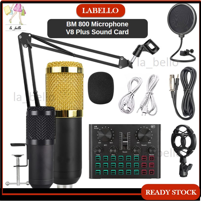 [READY STOCK] BM800 Mic V8 Plus Sound Card With Adjustable Microphone Condensor Recording ...