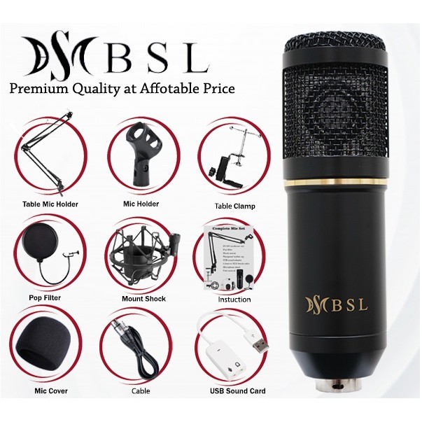 BSL BM-800 Mic Professional USB Condenser Studio Recording Live ...
