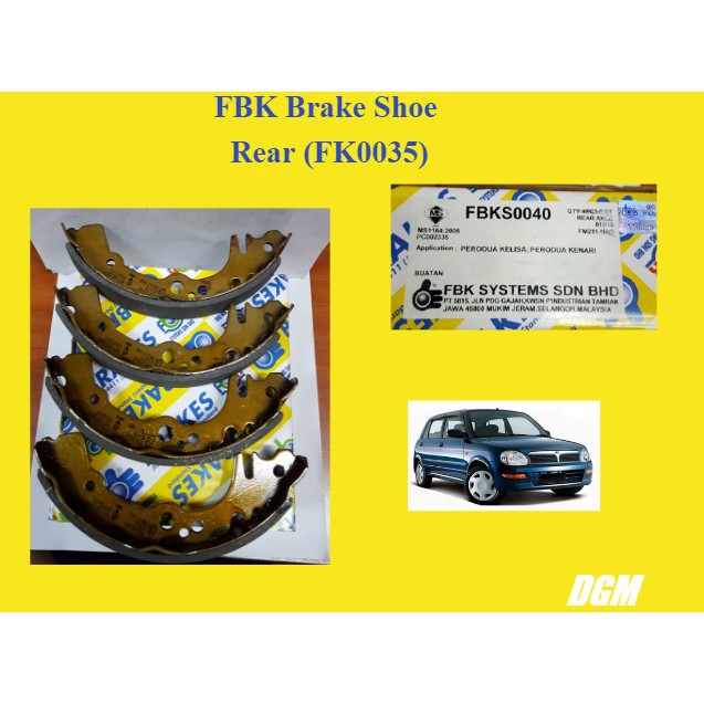 FBK Brake Shoe Rear (FK0035) for Perodua Kelisa Kenari | Shopee Malaysia