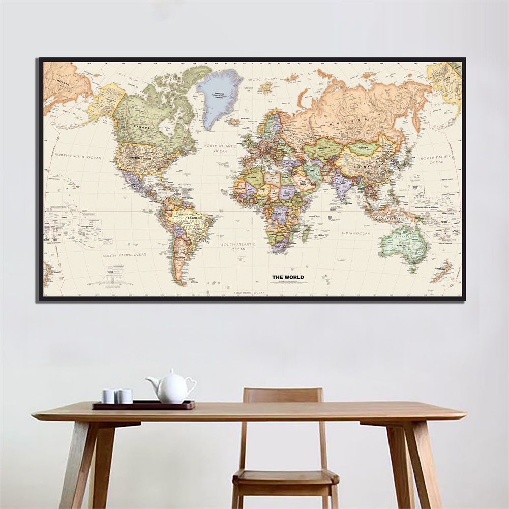 Retro World Map -Large Map Poster Prints Wall Art Background Cloth Home ...