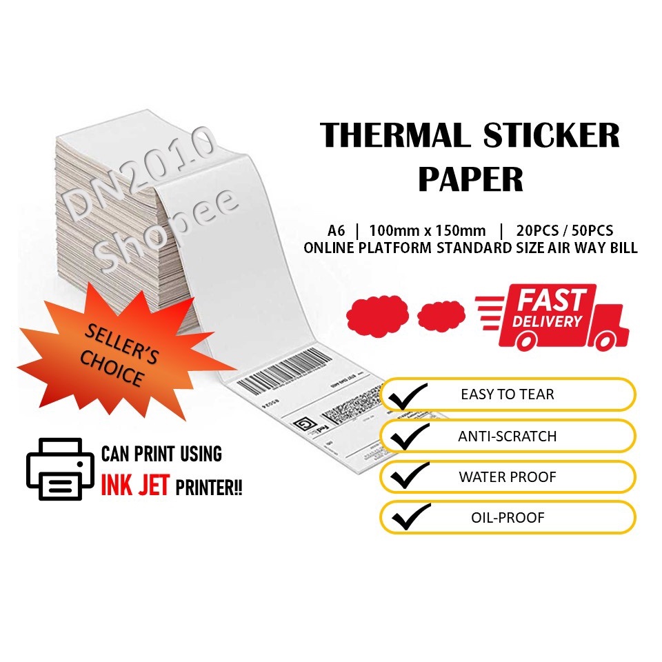 A6 Thermal Paper Label sticker "Can print with inkjet printer for AWB ...