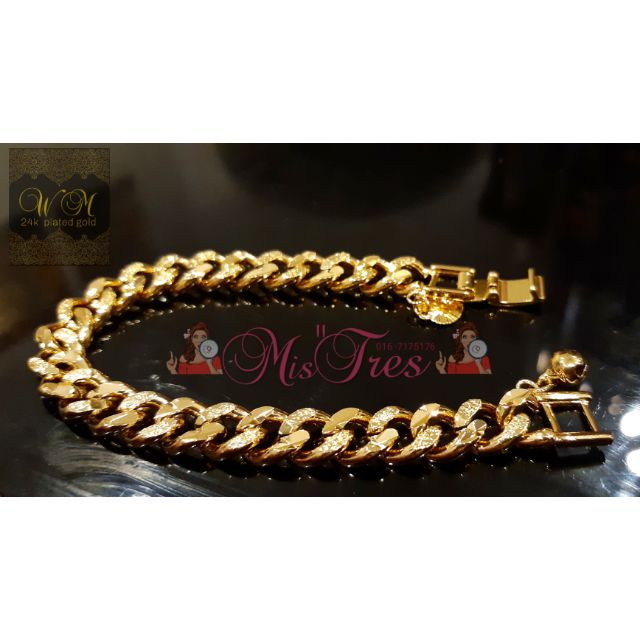 Gelang tangan tebal ada loceng emas korea 18.5cm persis 916 gold ...