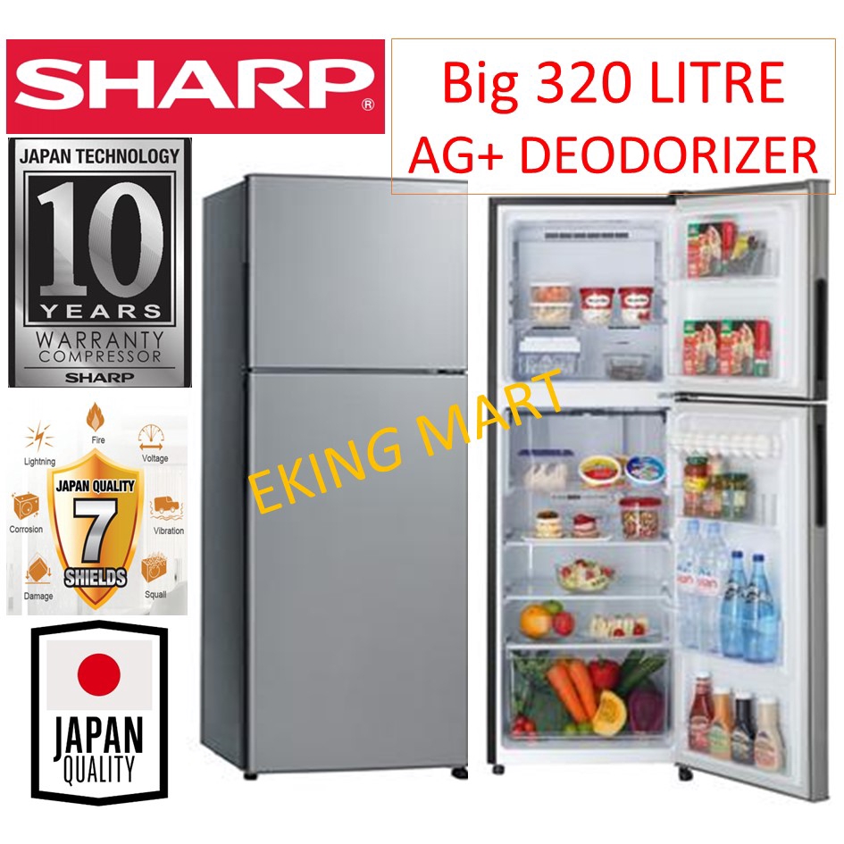 Sharp Big 320L 2 Door Fridge / Refrigerator SJ325MSS (10 Year Motor ...