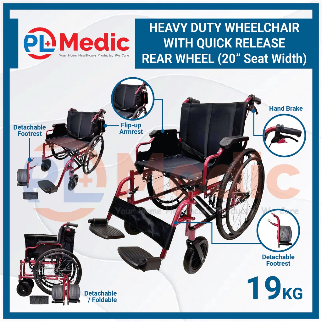 [READY STOCK] 20" Seat Aluminium Heavy Duty Wheelchair with Quick ...