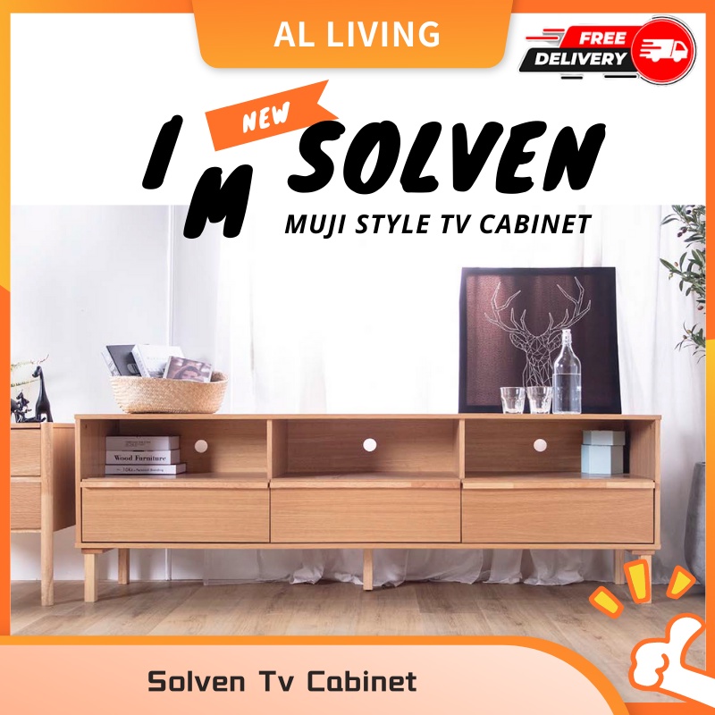 SOLVEN MUJI SOLID WOOD TV CABINET / TV CONSOLE / 6FT KABINET TV ...