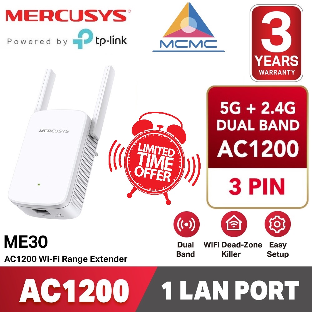 Mercusys ME30 AC1200( 2.4Ghz + 5Ghz ) Dual Band Wifi Range Extender ...