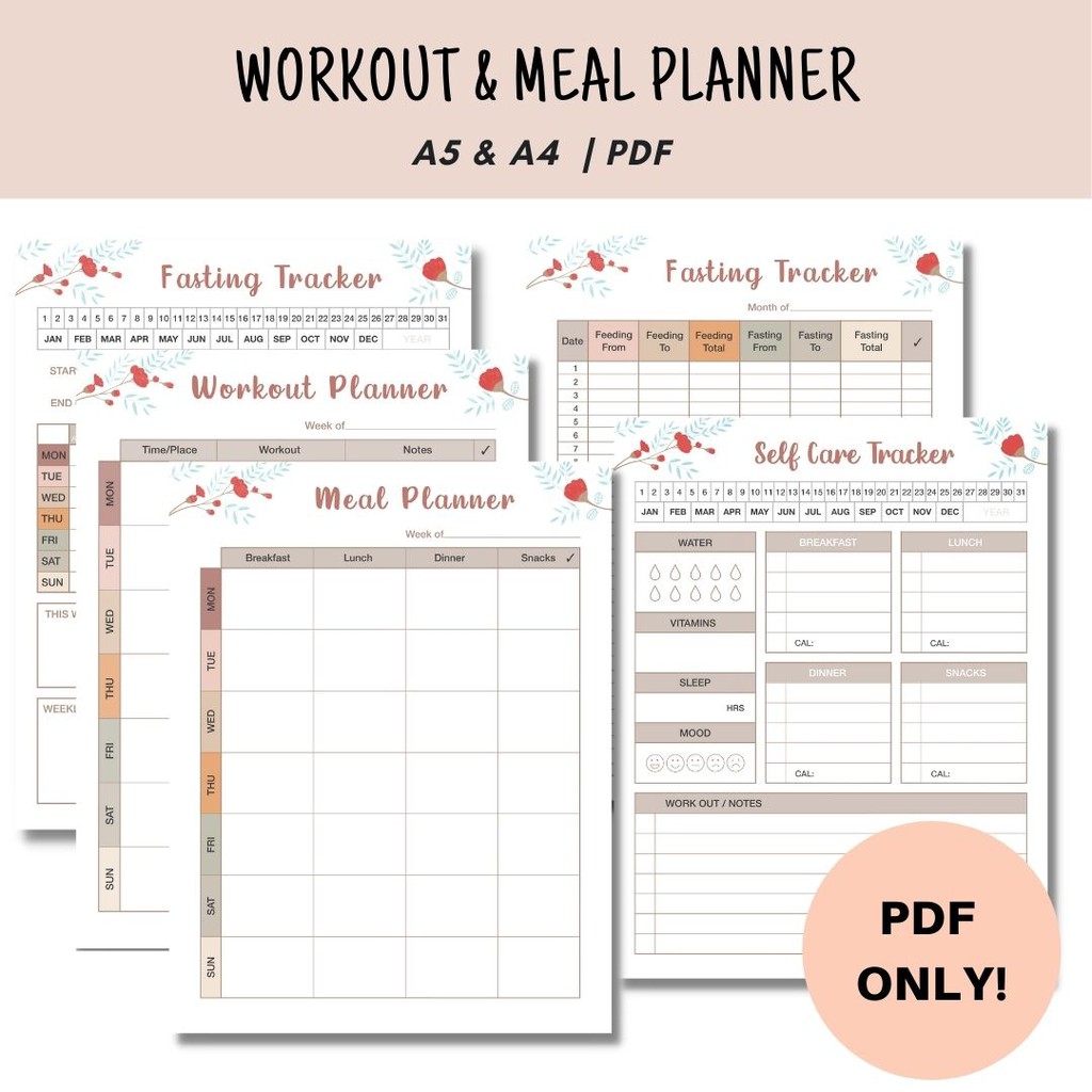 [PDF] Printable Workout and Meal Planner, Printable Planner, Workout ...