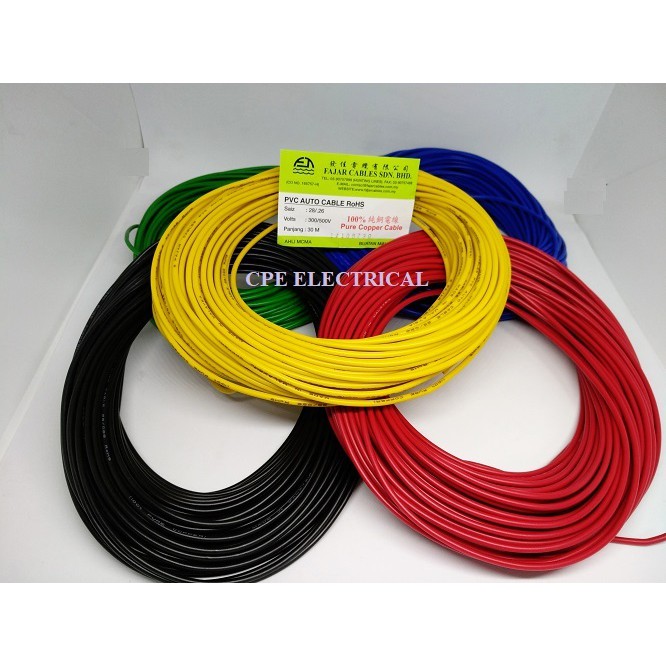 FAJAR 28/0.26MM Car Lori Automotive Wire Auto Cable 100% Copper - 30M | Shopee Malaysia