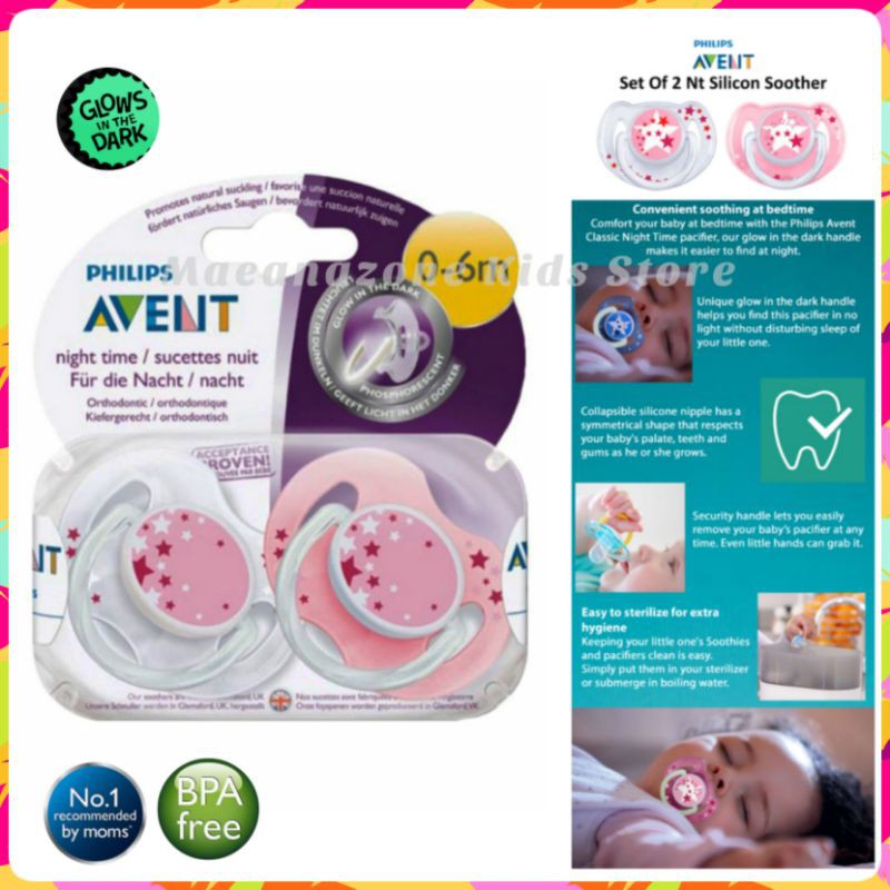 Philips Avent Night Time 0-6 months Soother Pacifier Puting | Shopee ...