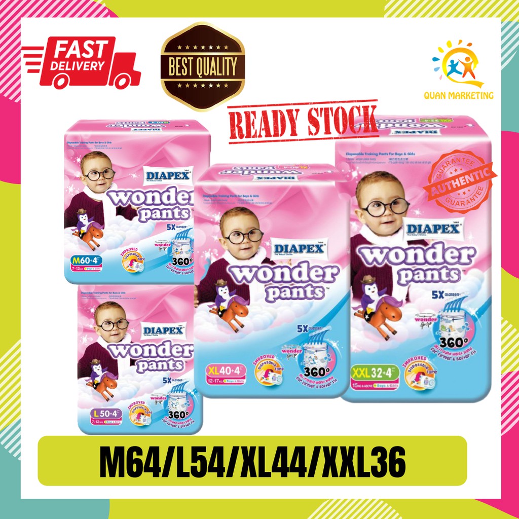 Diapex Wonder Pants Mega Pack M64/L54/XL44/XXL36 - 1 Packs | Shopee ...