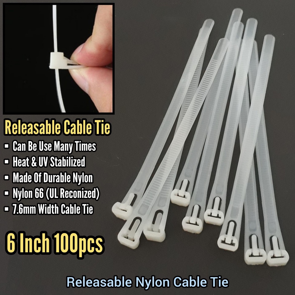 100pcs 6Inch Releasable And Reusable Full Nylon UV Heat Stabilized ...