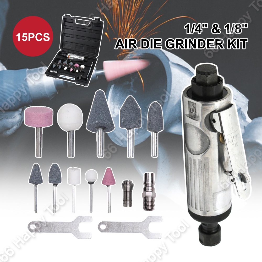 Rotary Pneumatic 15Pcs 1/4" & 1/8" Mini Air Die Grinder Kit High ...