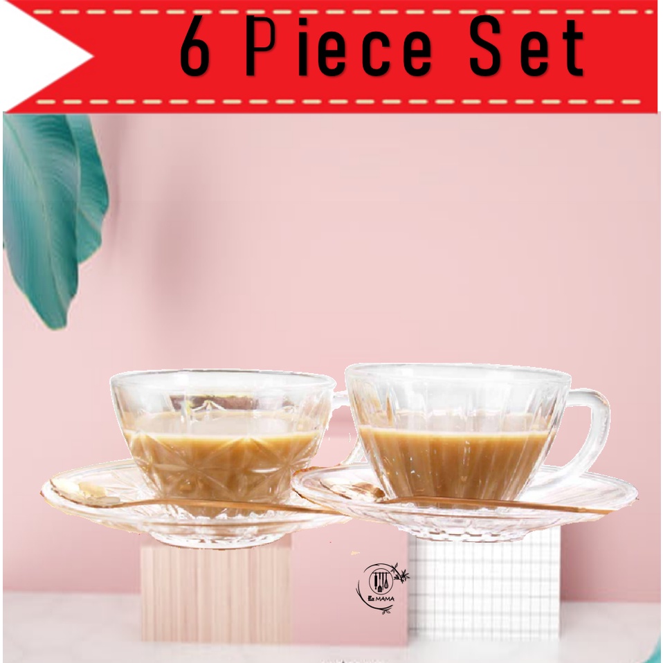 Coffee Milk Cup | Glass Mugs | Crystal Glass | Set Cawan Dan Piring ...