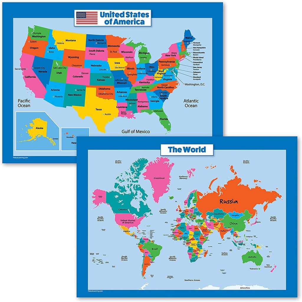 Palace Curriculum World Map and USA Map 2 Poster Set Laminated | Shopee ...