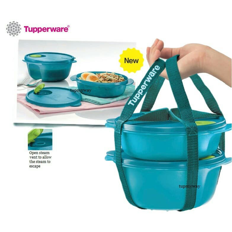 Tupperware Crystalwave Round Lunch Box 2 Ties (1L + 1.5L) with Strap ...