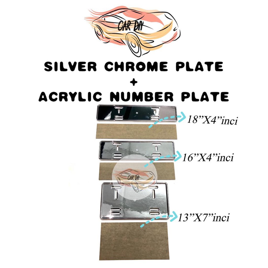UNIVERSAL SILVER CHROME PLATE + ACRYLIC NUMBER PLATE(READY STOCK ...