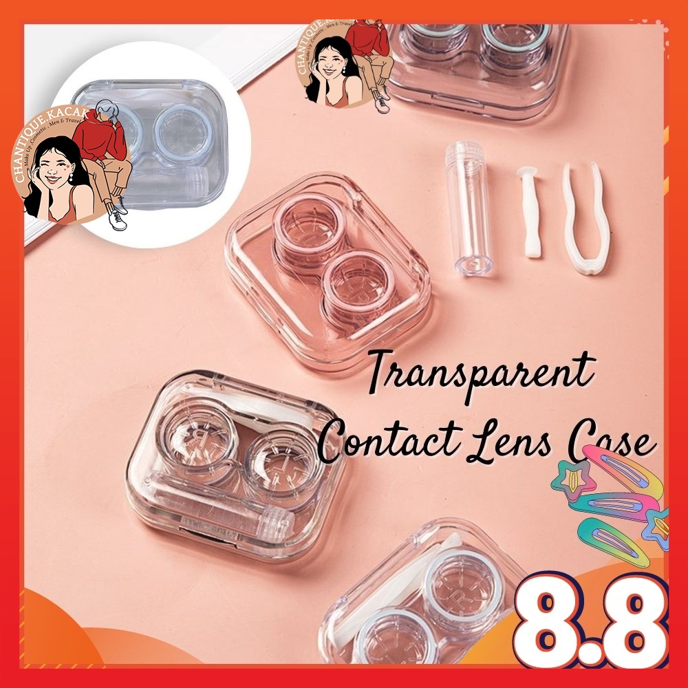 CK Mini Contact Lens Case Clear Travel Box with Tweezers Stick Solution ...