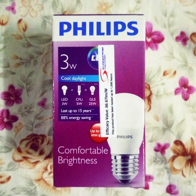 Philips 3W E27 220-240V 250 lumen LED Bulb Cool Daylight Lamp Mentol