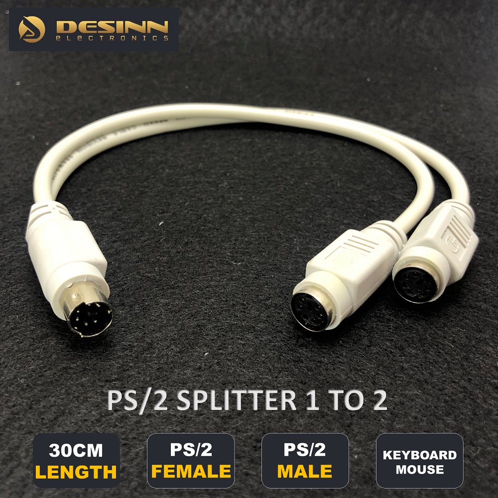 PS/2 Splitter Cable 1 to 2 Male to Female 30cm support Keyboard Mouse ...