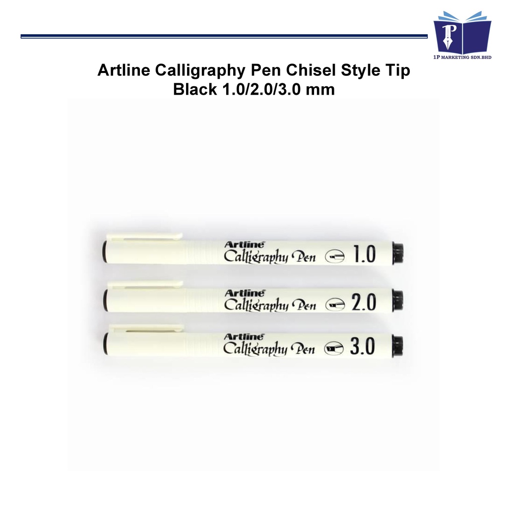 Artline Calligraphy Pen Chisel Style Tip Black 1.0/2.0/3.0 mm | Shopee ...