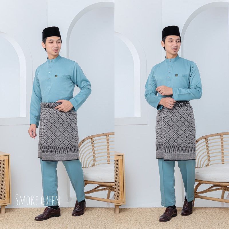 BAJU MELAYU CUTTING MODEN REGULAR FIT SMOKE GREEN | Shopee Malaysia
