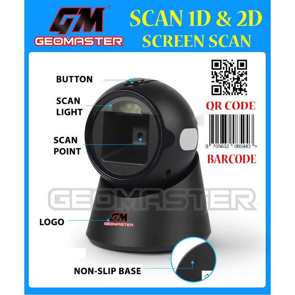 GEOMASTER Table Barcode Scanner / QR Code Scanner / Phone QR Code ...