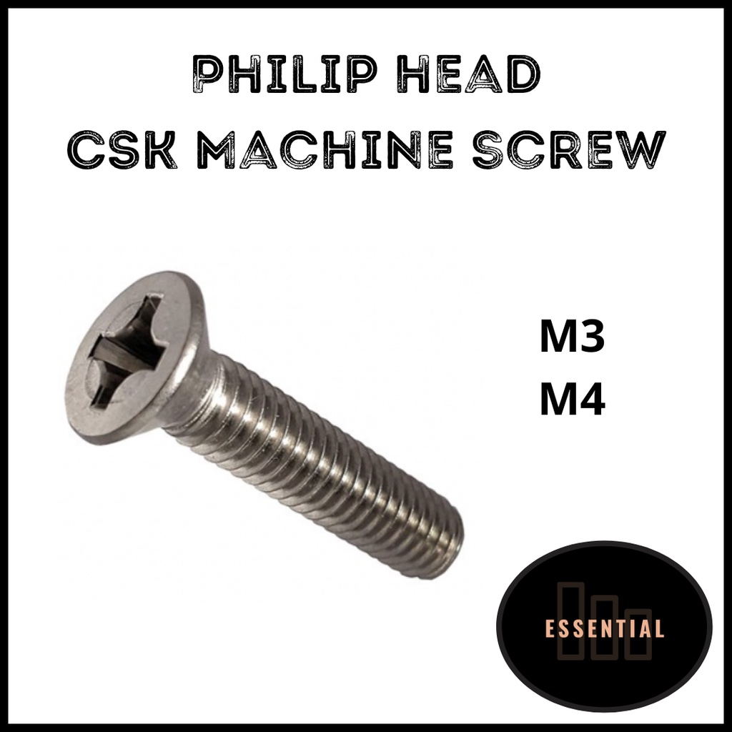 M3 M4 Philip CSK Cross Recessed Countersunk Flat Head Screw Stainless ...