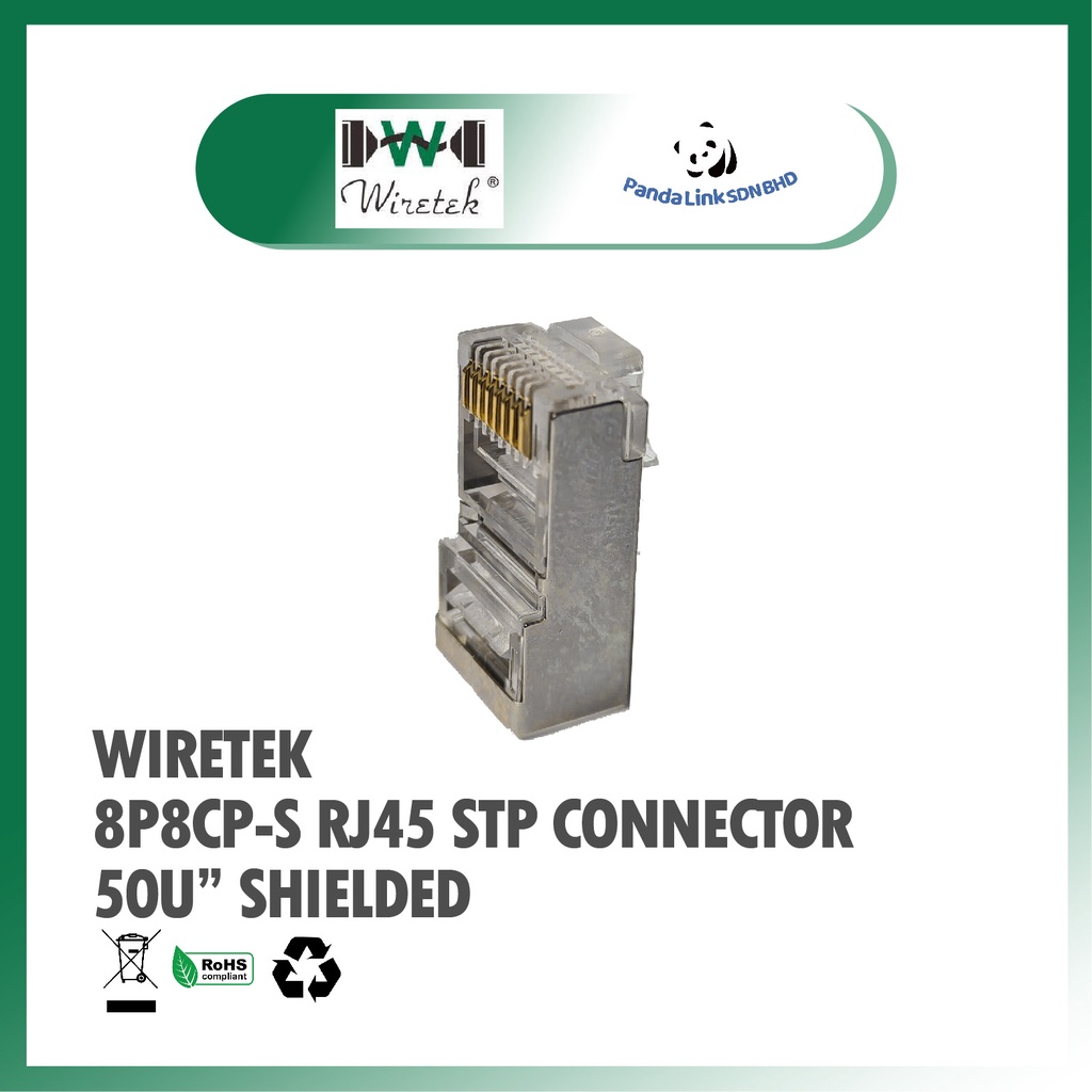 WIRETEK 8P8CP-S RJ45 STP Connector 50U" Shielded [10 in 1] | Shopee ...